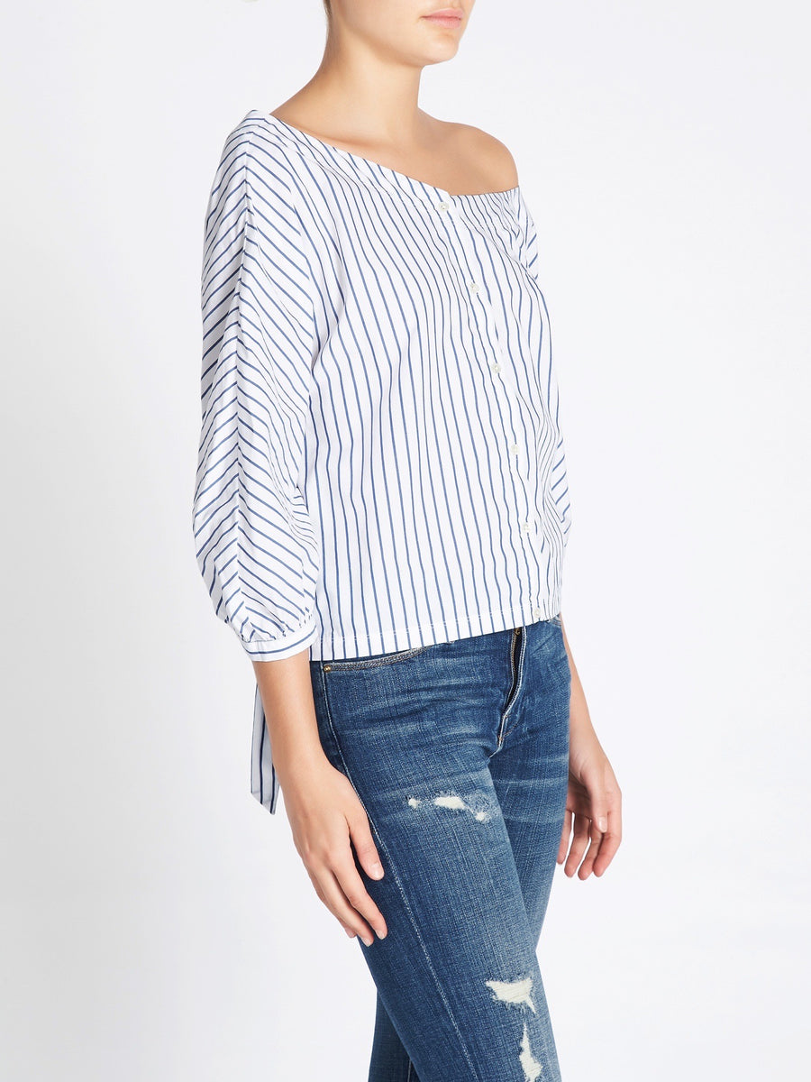 Frame Denim Button Up Tie Top in Blue White Stripe – Order Of Style