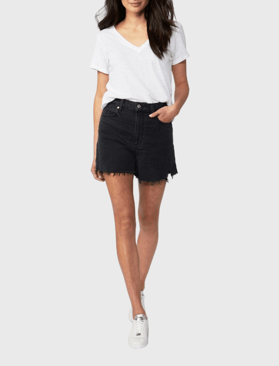 Paige Dani High Waisted Denim Short in Raven Black Destructed – Order ...