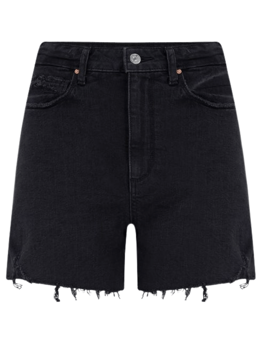Paige Dani High Waisted Denim Short in Raven Black Destructed – Order ...